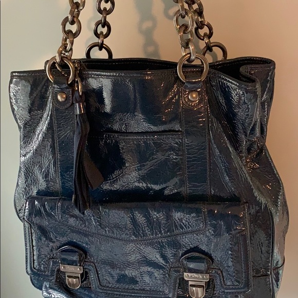 Coach | Bags | Coach Navy Patent Leather Tote | Poshmark